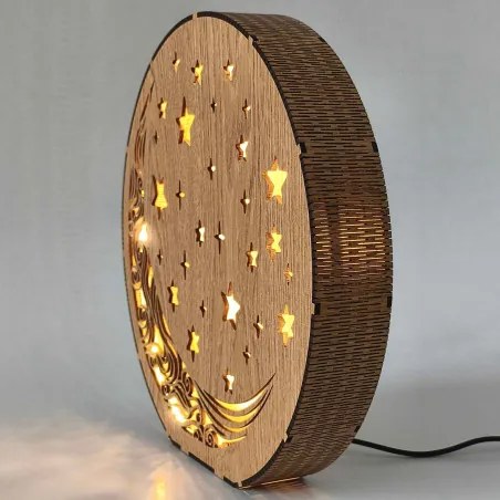 Dřevěná LED stolní lampa Měsíc a hvězdy – Noční lampa| SENTOP LED0612
