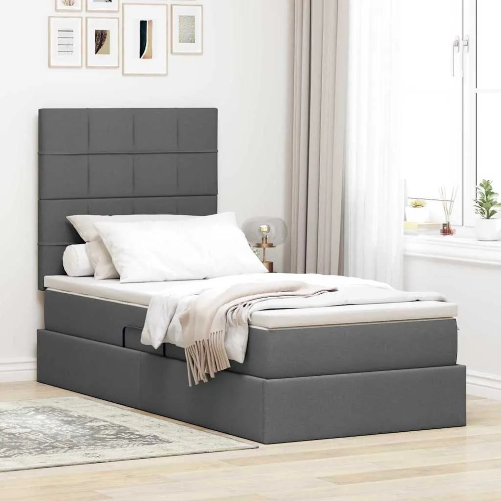Postel s úložným prostorem a matrací Tmavě šedá 100 x 200 cm 3371761