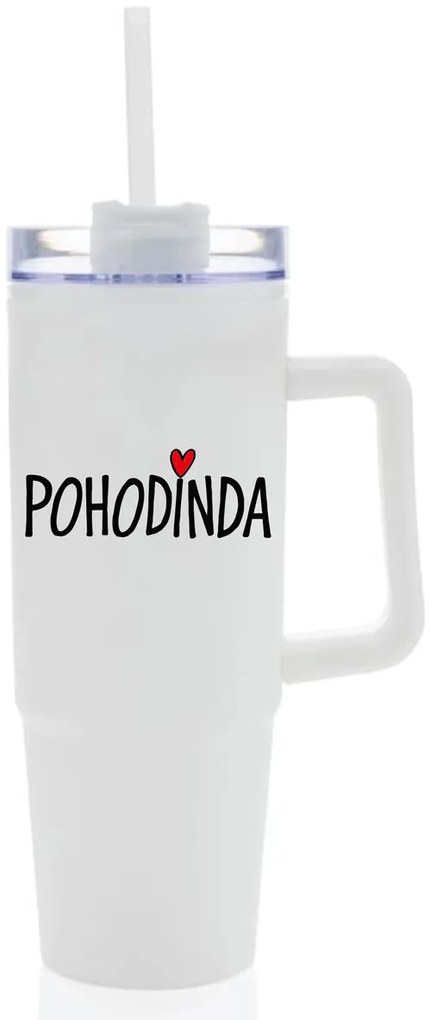POHODINDA - bílá cestovní termoska s průhledným víčkem 900 ml