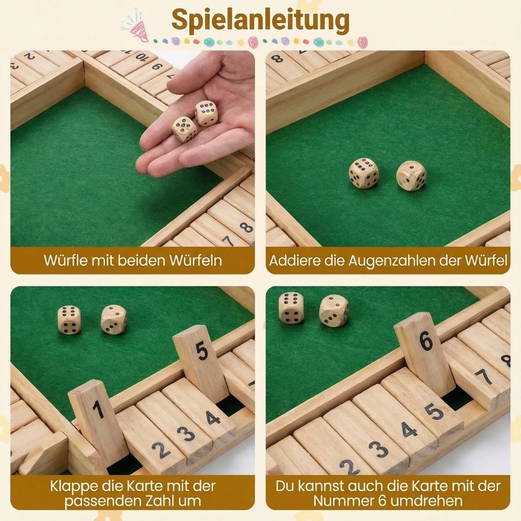 Costway Hra Shut The Box pro hráče 2-4 kostková hra s kostkami 2 a robustní hra