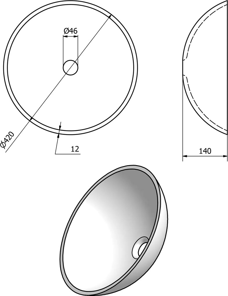 Sapho Sapho, DAMAR skleněné umyvadlo na desku Ø 42 cm, tmavě šedá/stříbrná, 2501-20
