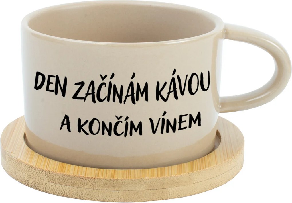 DEN ZAČÍNÁM KÁVOU A KONČÍM VÍNEM - krémový hrníček makronka 200 ml