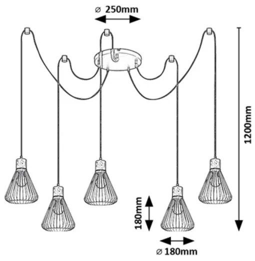 Rabalux 3150 - Lustr na lanku FARFALLE 5xE27/40W/230V pavouk černá/buk