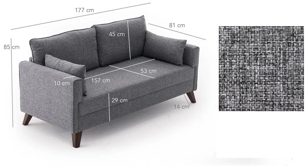 Designová sedačka Marisela 177 cm šedá