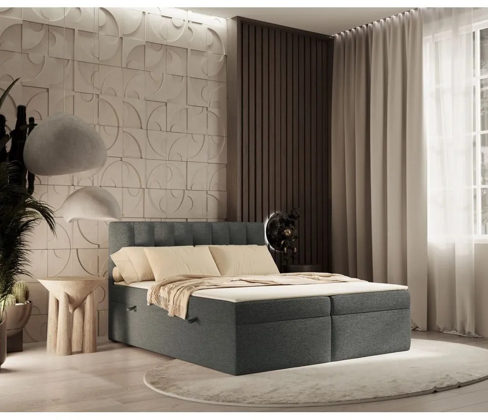 Tmavě šedá boxspring postel s úložným prostorem 160x200 cm Novento – Maison de Rêve