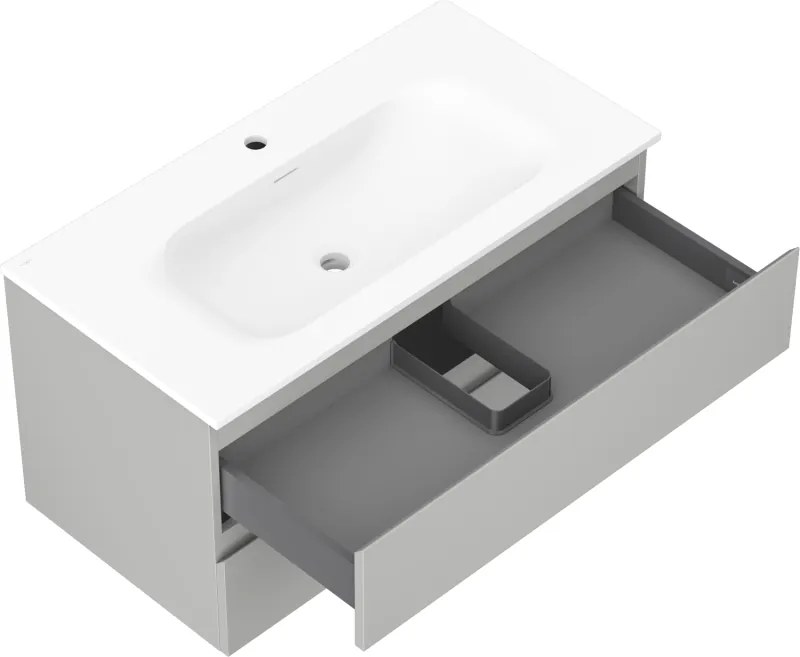 Mexen Orio, koupelnová skříňka 90 cm s umyvadlem Vela, 2 zásuvky, šedá matná/bílá matná, 91A10-09047-2-BFF62-W23M01