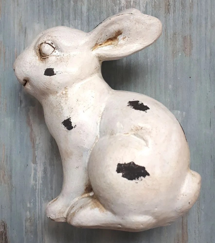 Dekorace bílý králíček s patinou a odřením - 12*7*14cm