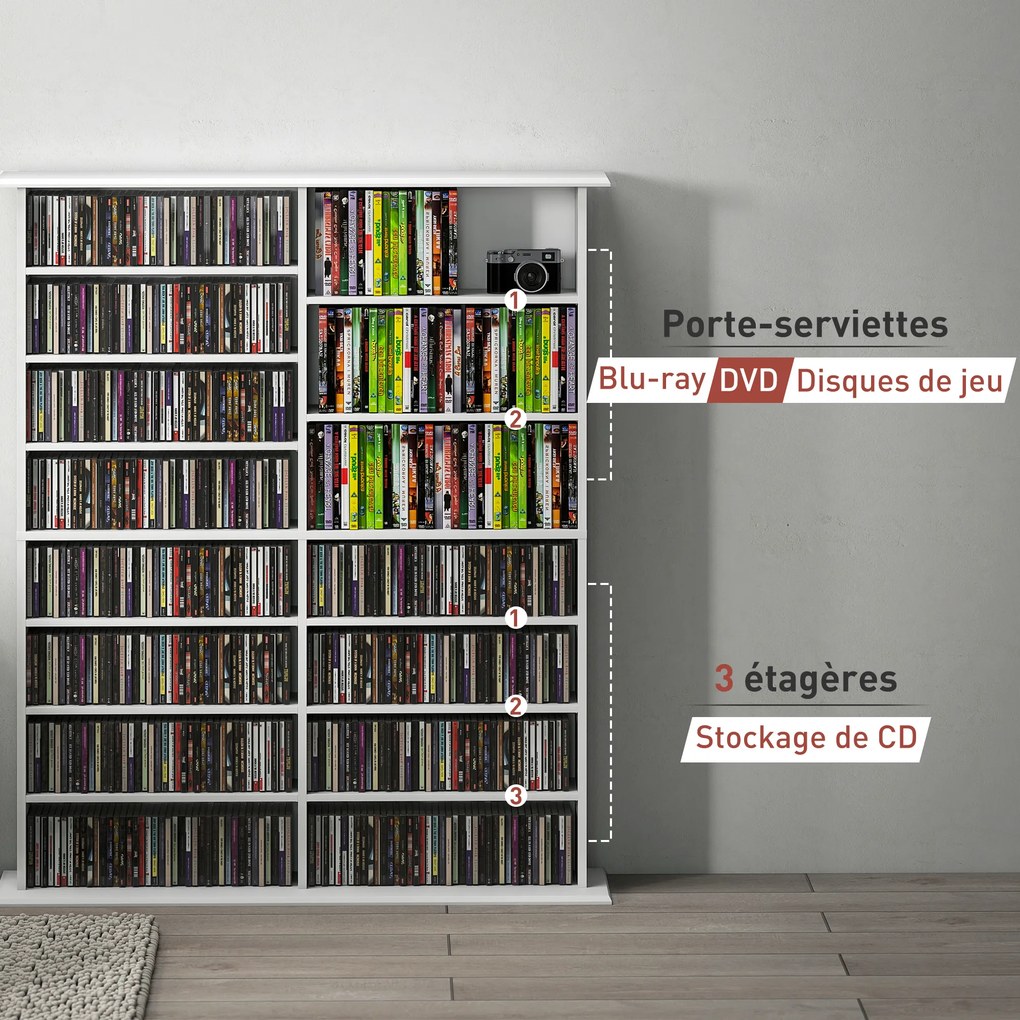 HOMCOM Úložný prostor na CD a DVD, multimedia úložná jednotka se 16 přihrádky a 12 nastavitelnými policemi, maximální kapacita 720 CD/396 DVD a Blu-r…