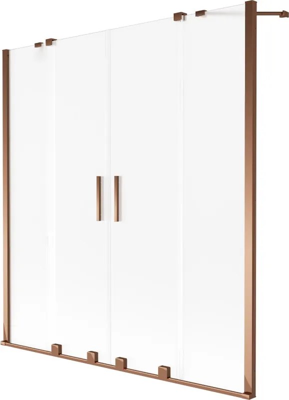 Mexen Velar Duo, 2-křídlová posuvná vanová zástěna 150 x 150 cm, 8mm sklo námraza, růžové zlato, 896-150-000-32-60