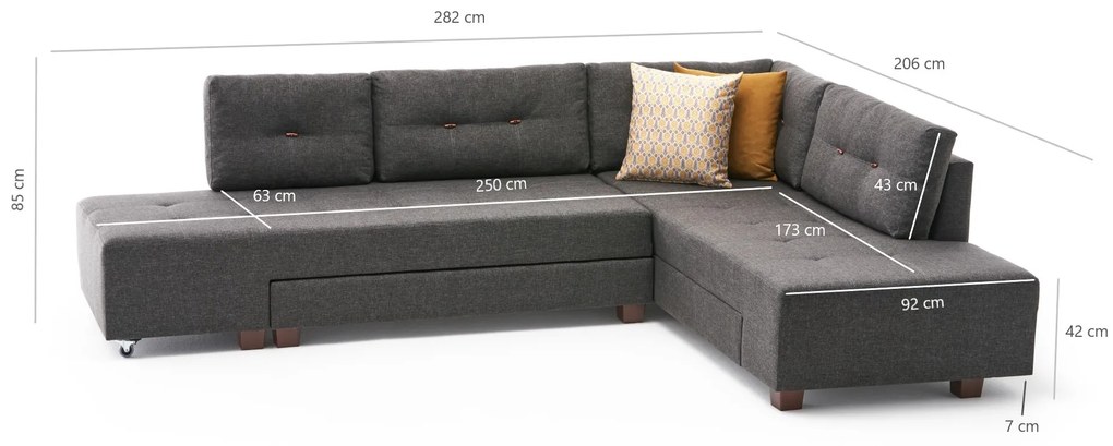 Atelier del Sofa Rohová sedací souprava Manama Corner Sofa Bed Right - Anthracite, Antracitová