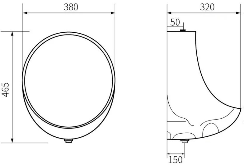 Mexen Dylan, závěsný pisoár 46,5x38x32 cm, černá matná, 37054670
