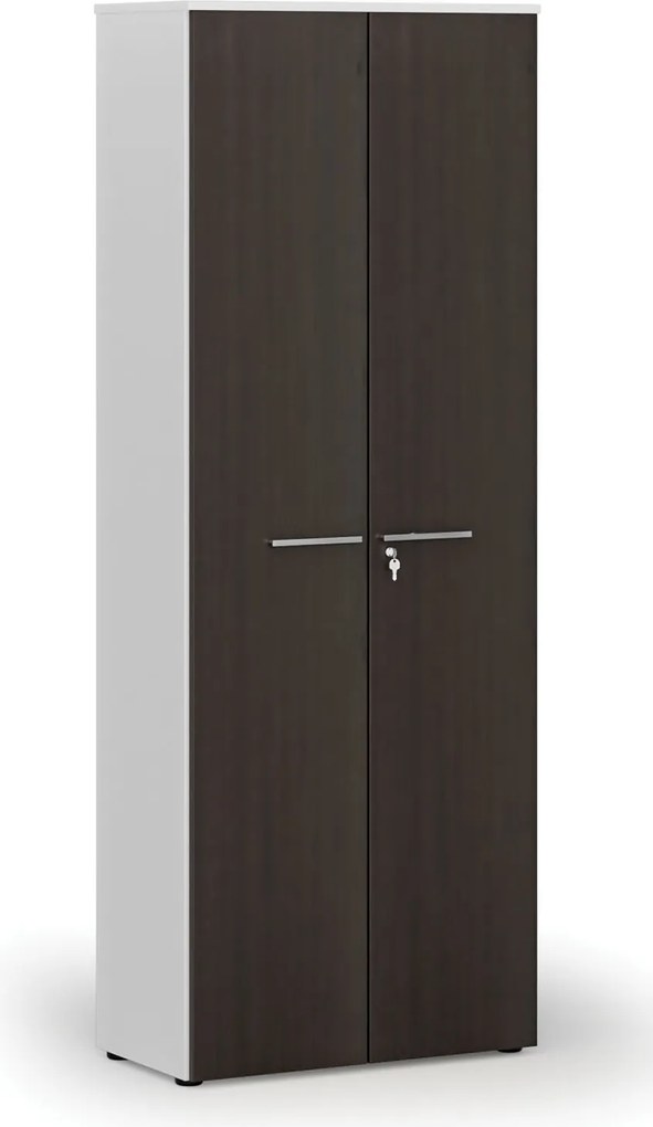 Kancelářská skříň s dveřmi PRIMO WHITE, 800 x 420 x 2128 mm, bílá/wenge