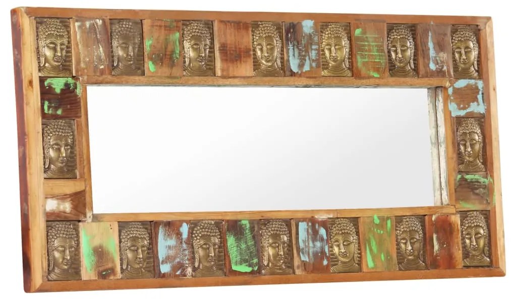 321816 vidaXL Zrcadlo s reliéfy Buddhy 110x50 cm masivní recyklované dřevo