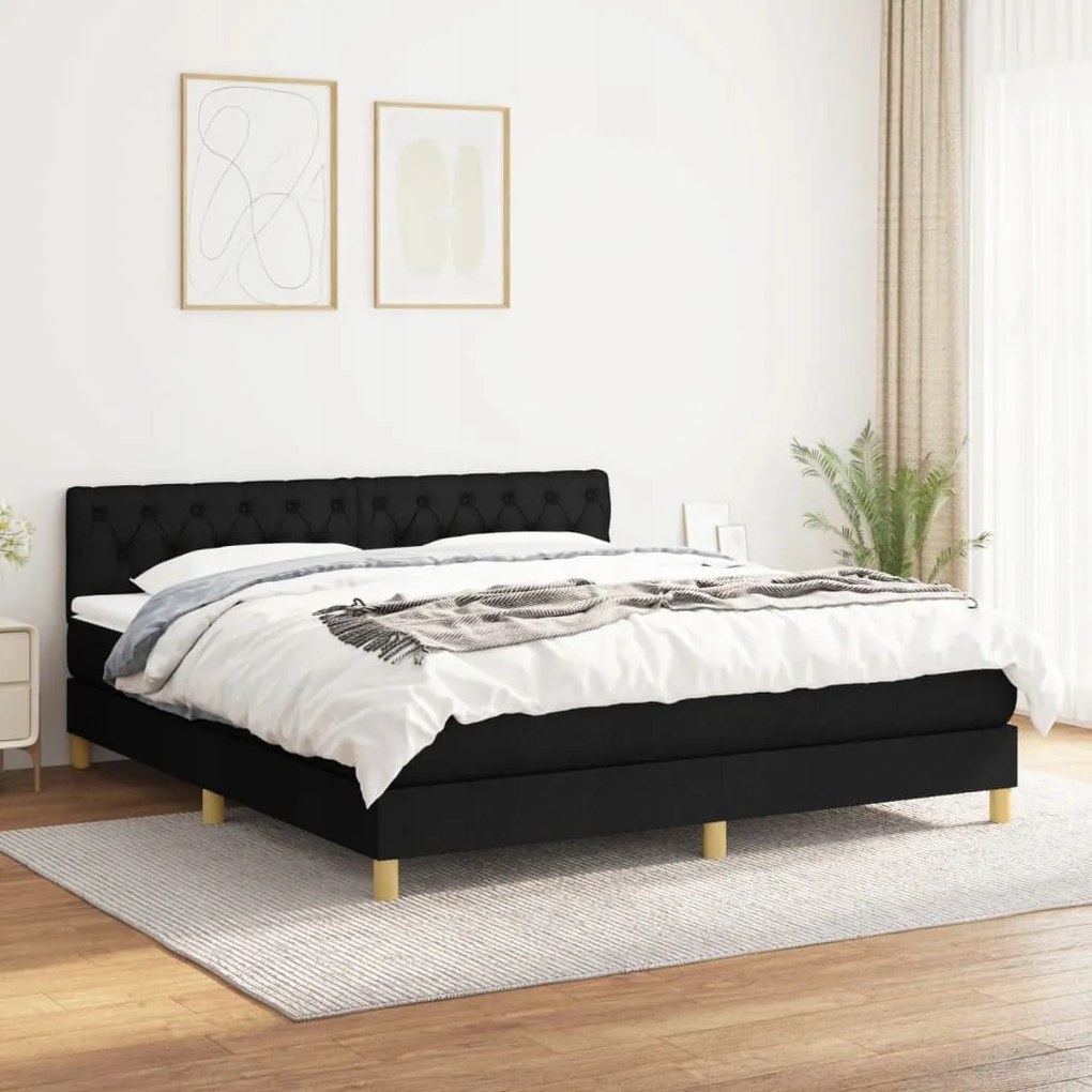 Box Spring Postel S Matrací Černá Textil Černá Prošívaný design 160 x 200