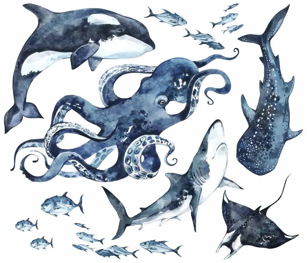 Gario Dětská nálepka na zeď Ocean - kosatka, žralok, chobotnice, rejnok