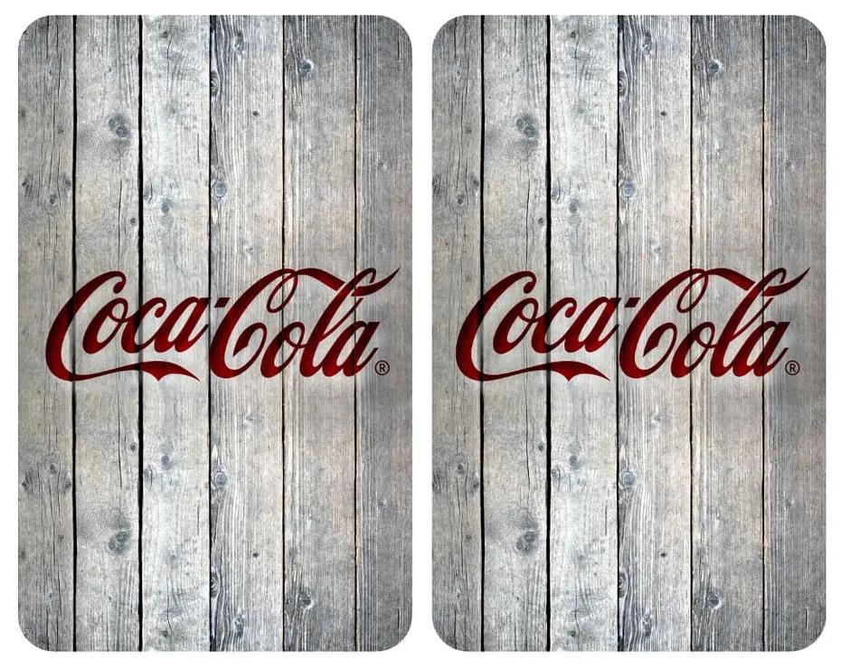 Sada 2 skleněných krytů na sporák Wenko Coca-Cola Wood, 52 x 30 cm