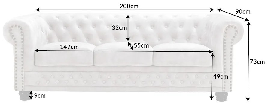 Designová trojsedačka Chesterfield 200 cm šampaňský samet