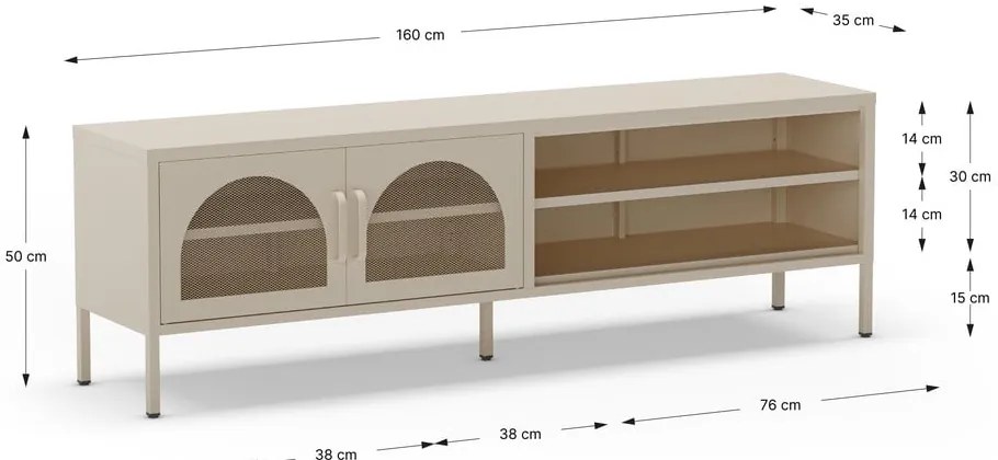 Krémový TV stolek 160x50 cm Diora – Marckeric