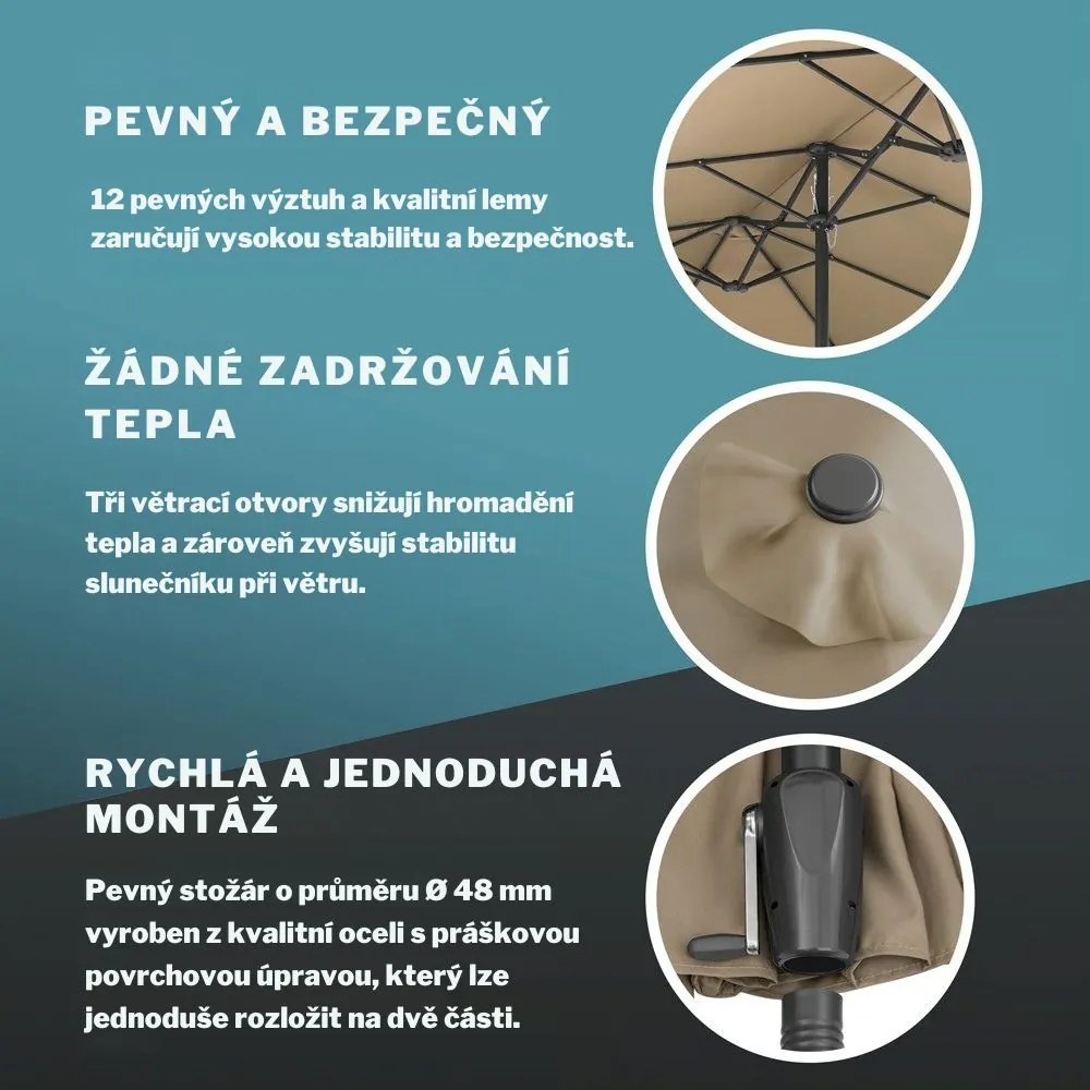Dvojitý slunečník MIAMI, 460x270cm, hnědošedá (taupe) Kingsleeve