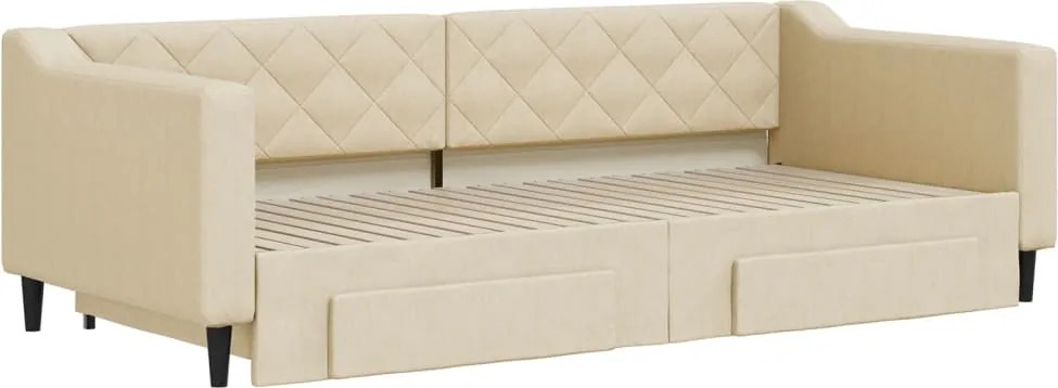Válenda s přistýlkou a zásuvkami krémová 90 x 200 cm textil 3197466
