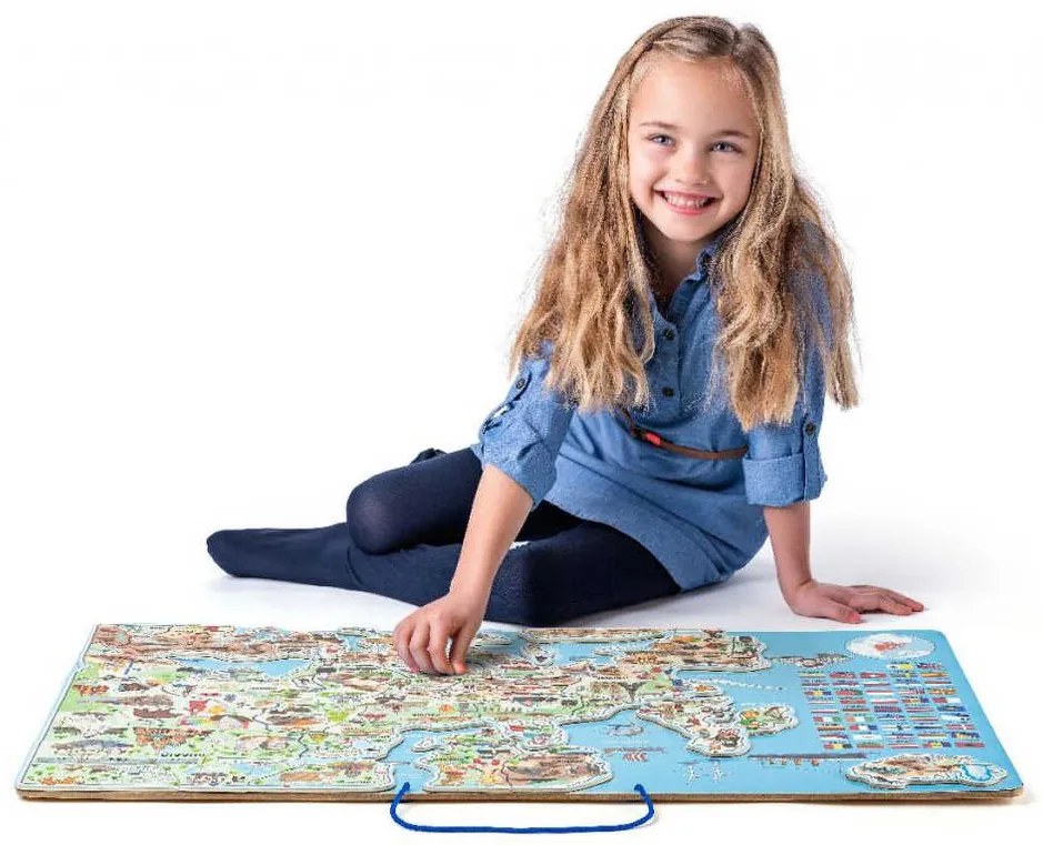 WOODY DŘEVO Hra mapa Evropy 3v1 naučné puzzle skládačka 75x45cm AJ 91231