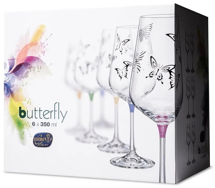 Crystalex - Bohemia Crystal Sklenice na víno Sandra Butterfly 350 ml, 6 ks (mix barev)