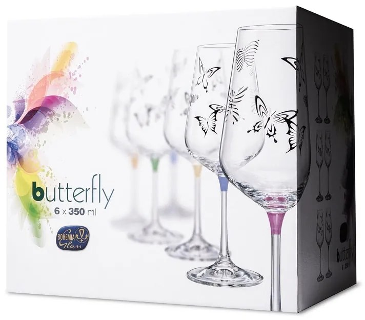 Crystalex Sklenice na víno Sandra Butterfly 350 ml, 6 ks (mix barev)