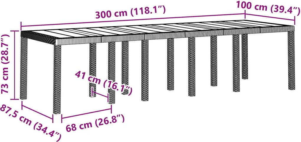 Zahradní stůl Hnědá 300 x 100 x 73 cm polyratan 3378521