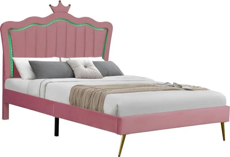 Postel s roštem, 140x200, růžová Velvet látka, RANIA Kondela 0000413722