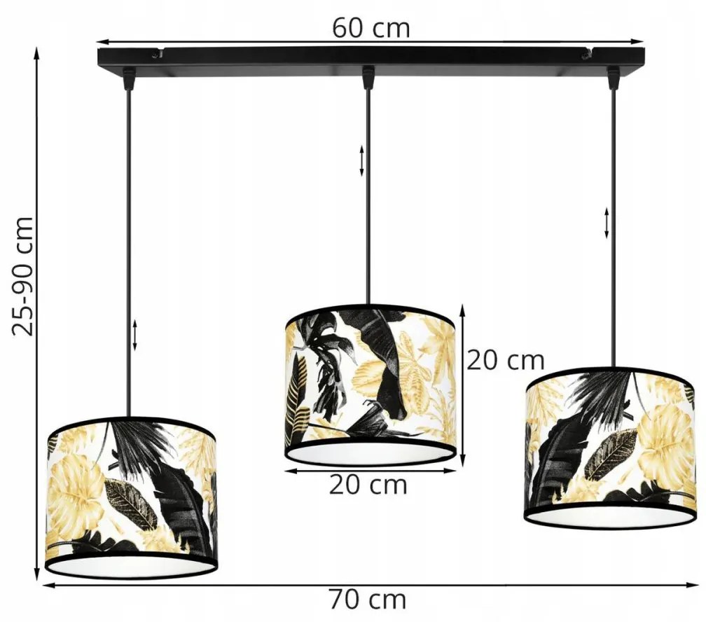 Závěsné svítidlo Gold Flowers, 3x bílé textilní stínítko s květinovým vzorem, (výběr ze 2 barev konstrukce)