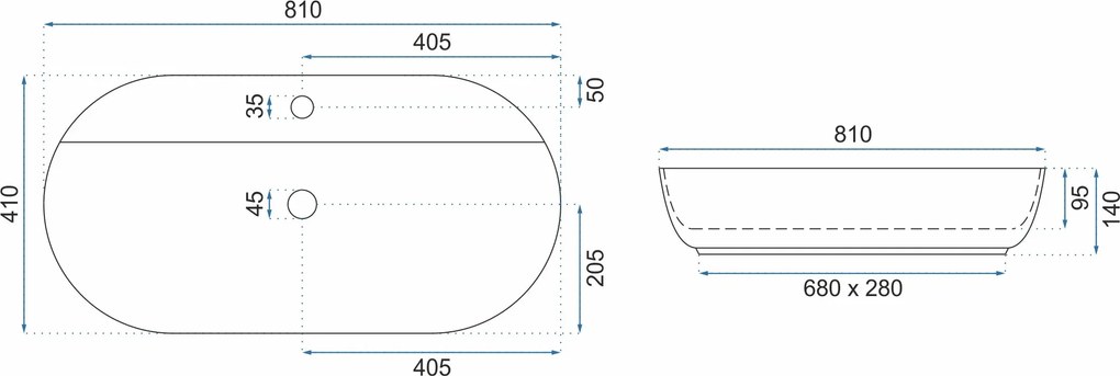 Rea Aura umyvadlo na desku, 81 x 41 cm, bílá, REA-U2541