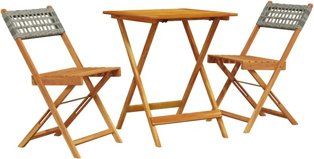 3dílný bistro set šedý polyratan a masivní dřevo 3281755