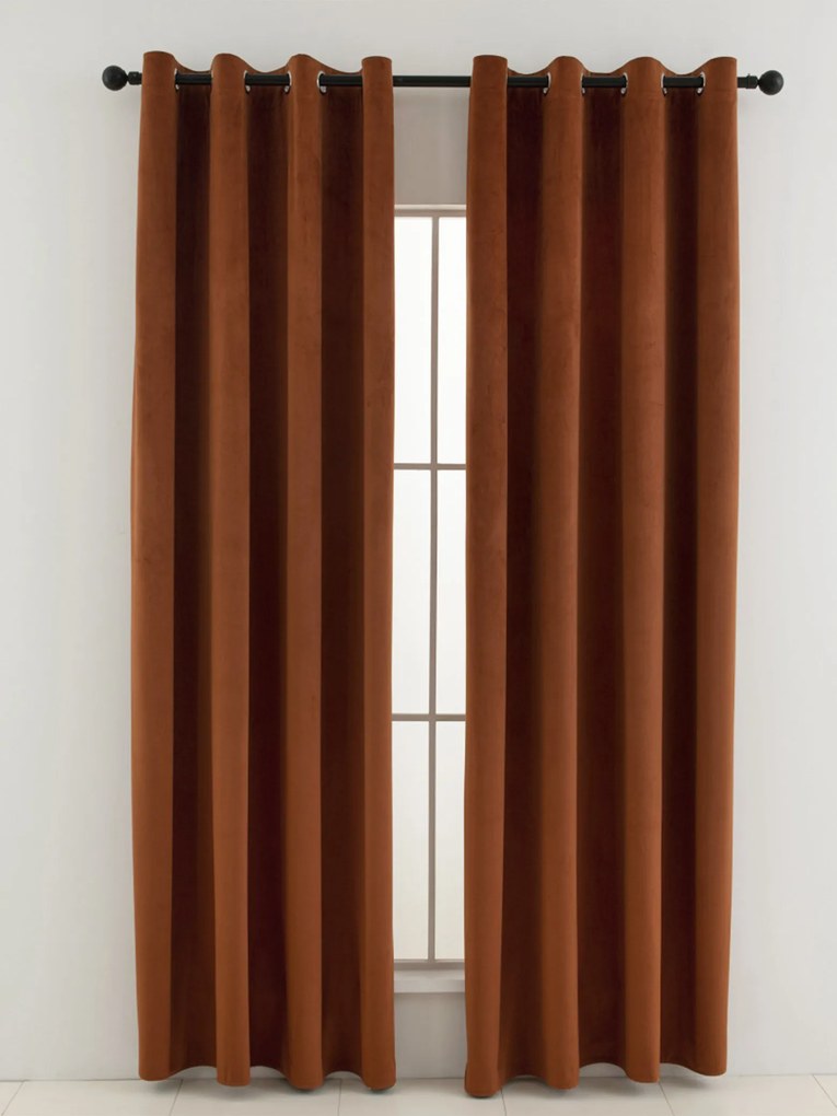MK Lůžkoviny Sametové zatemňovací závěsy Cesar terakota - 140 x 280 cm (2ks) - kroužky