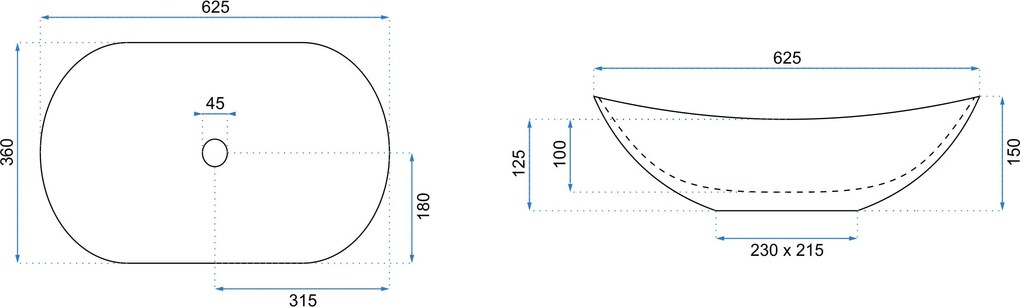 Rea Royal, umyvadlo na desku 625x360x150 mm, černá-bílá, REA-U6600