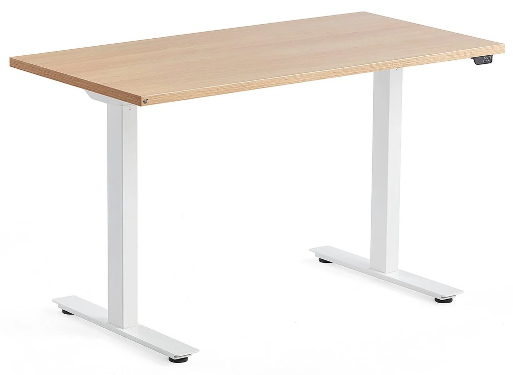 AJ Produkty Výškově nastavitelný stůl MODULUS, 1200x600 mm, bílý rám, dub