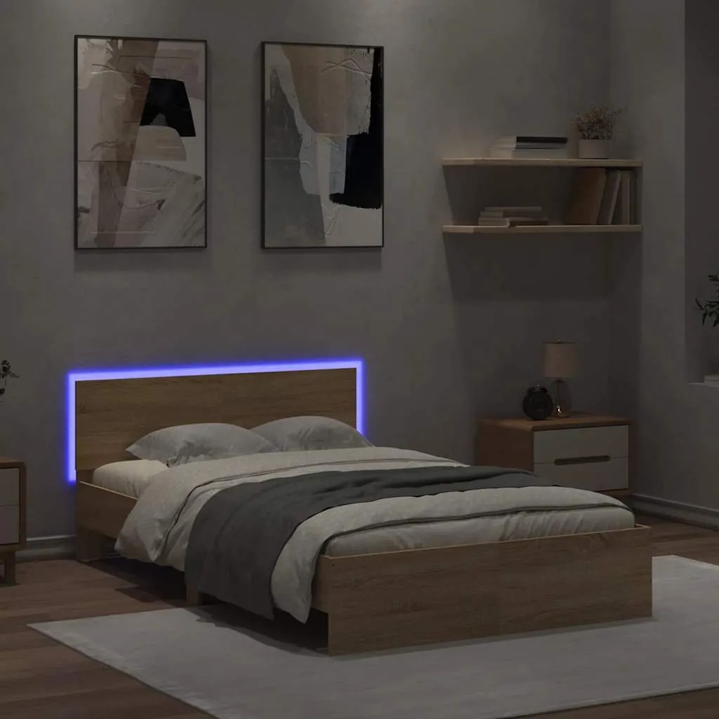 Rám postele s čelem a LED osvětlením dub sonoma 120 x 200 cm 3207618