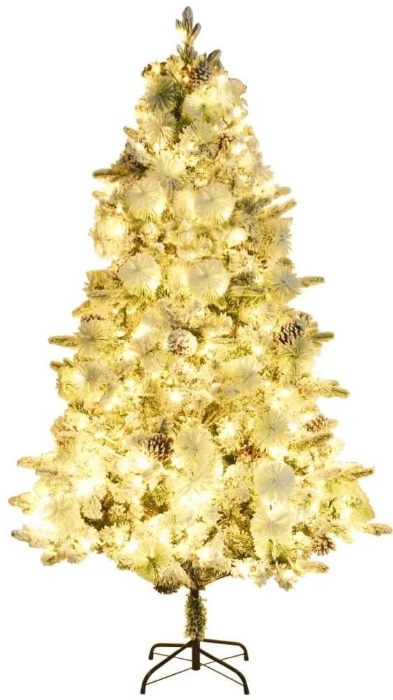 vidaXL Vánoční stromek s LED zasněžený s šiškami 225 cm PVC a PE