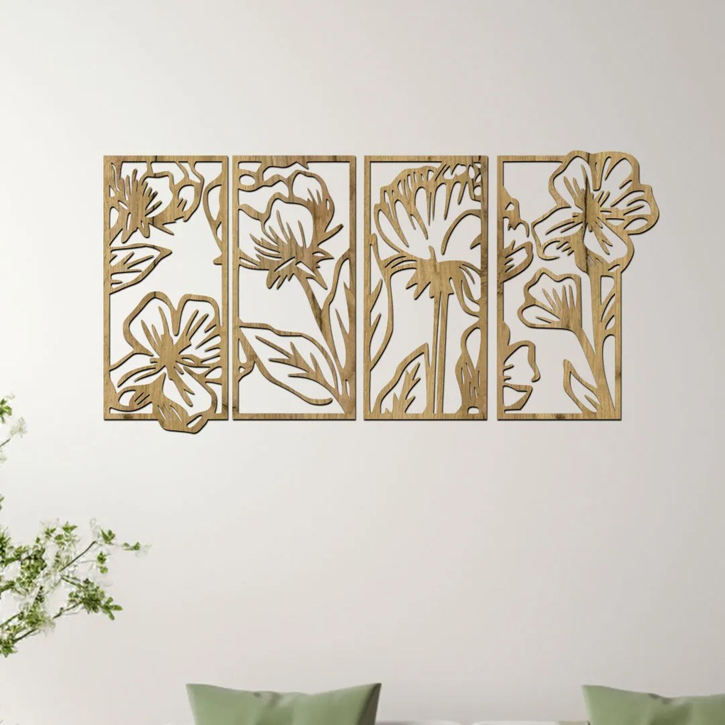 dřevo života 4 dílný obraz květin - FLORIST Zvolte barvu dekoru: Javor, Rozměry šxv (cm): 78x40