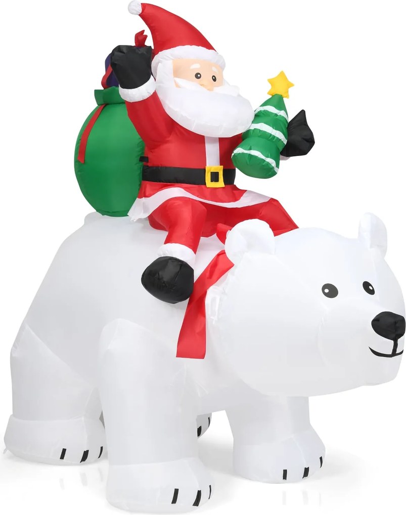Costway Nafukovací lední medvěd a jezdecký Santa Claus, vánoční figurka s LED