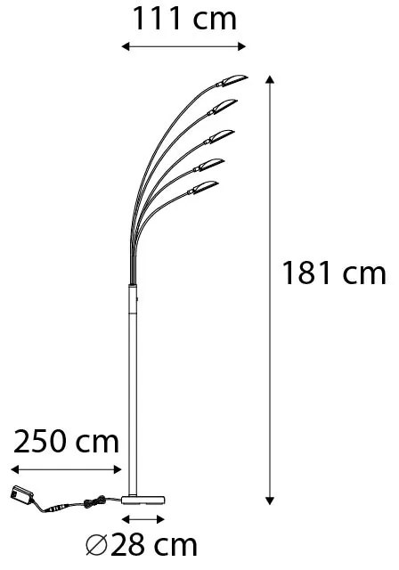 Designová stojací lampa mosazná vč. LED 5 světel - Sixties Trento