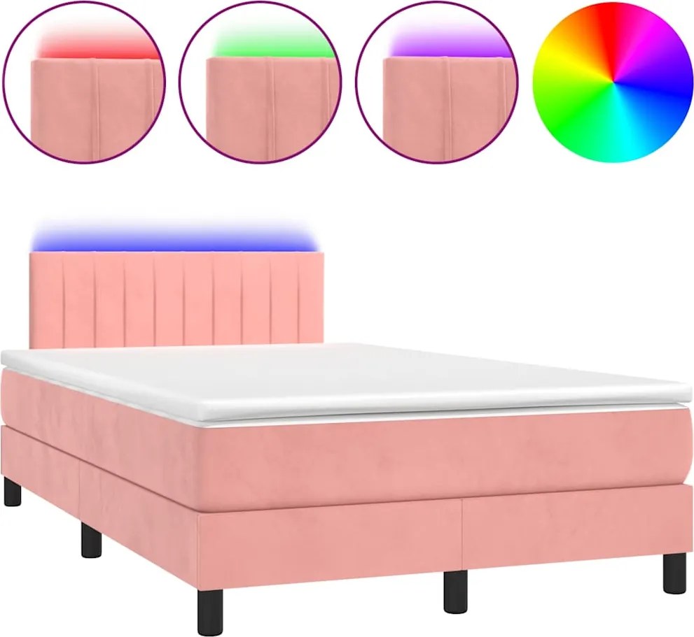 Box spring postel s matrací a LED růžová 120x200 cm samet 3134518