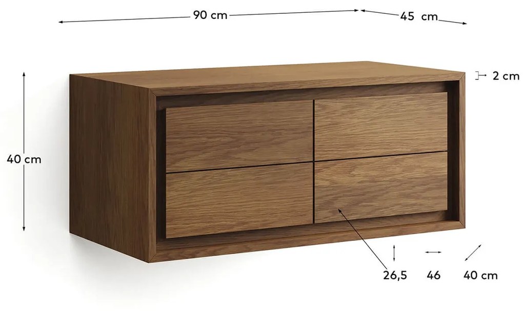 Skříňka pod umyvadlo tanet 90 x 45 cm tmavě hnědá MUZZA