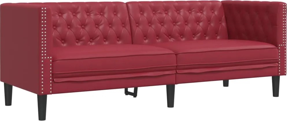 3dílná sedací souprava Chesterfield vínová umělá kůže 3209271