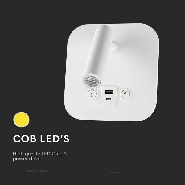 LED Nástěnné bodové svítidlo s USB portem LED/8W/230V 3000K bílá