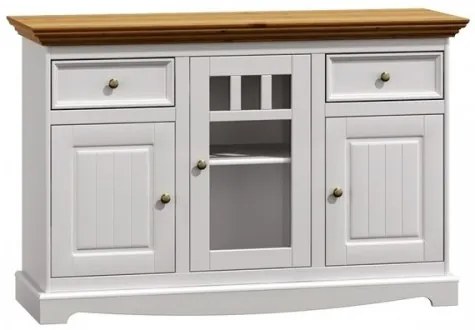 Dřevěná komoda Belluno Elegante, 3 dveřová, dekor bílá / dub, masiv, borovice