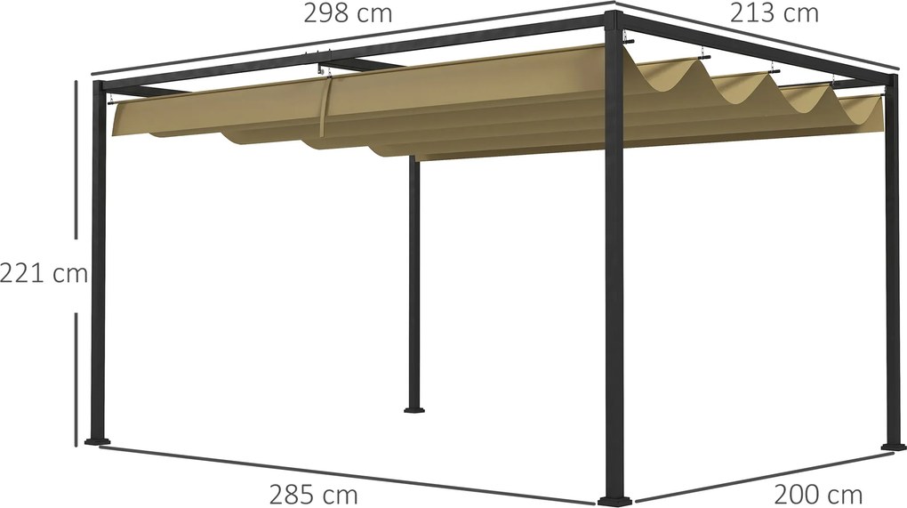 Pergola, Robuster Sonnenschutz für Garten, Balkon, Terrasse, aus Metall und Kunststoff, UV- und wasserabweisend, Khaki