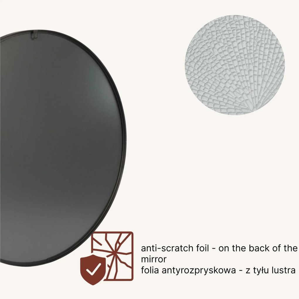 Kulaté zrcadlo NOOR, kovový rám, černá barva, Ø 80 cm