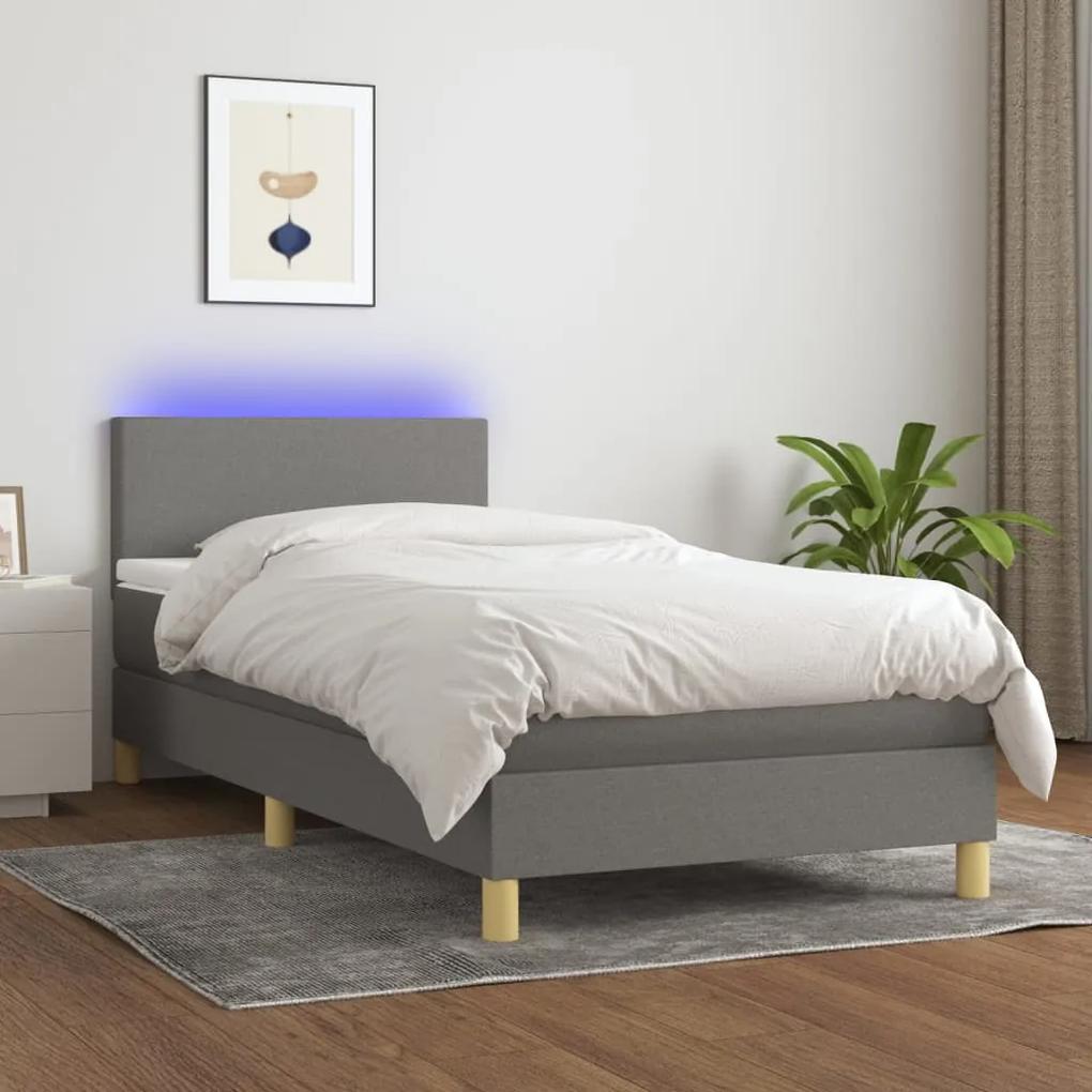 Box spring postel s matrací a LED tmavě šedá 80 x 200 cm textil,  3133510
