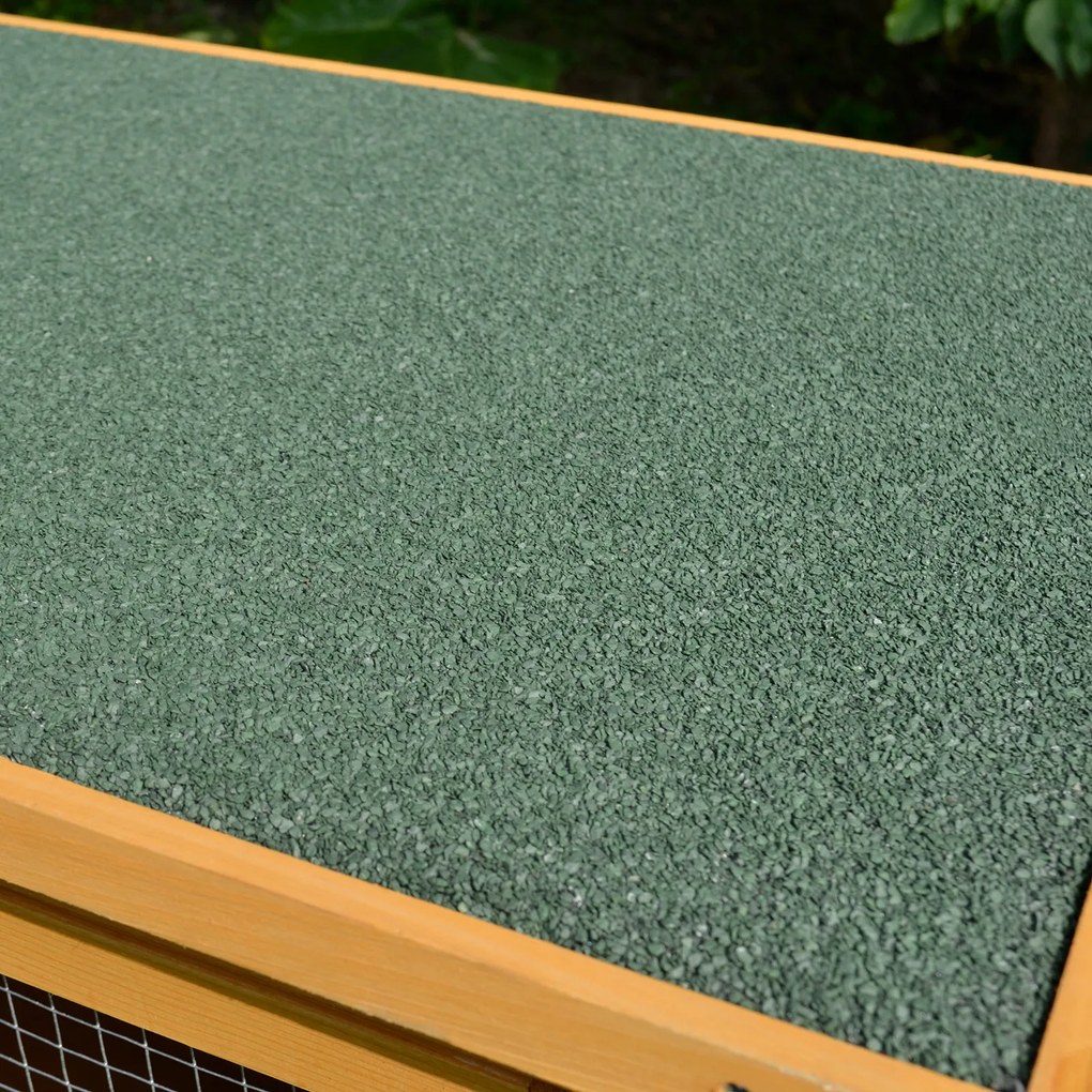 PawHut Dřevěná králíkárna s odklopnou střechou, 2 dvířka, nepropustná vanička, 115x44,3x65 cm Světle žlutá