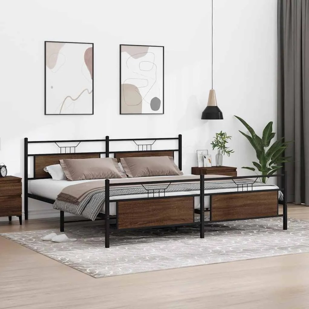 Kovový rám postele bez matrace hnědý dub 200 x 200 cm 3325106